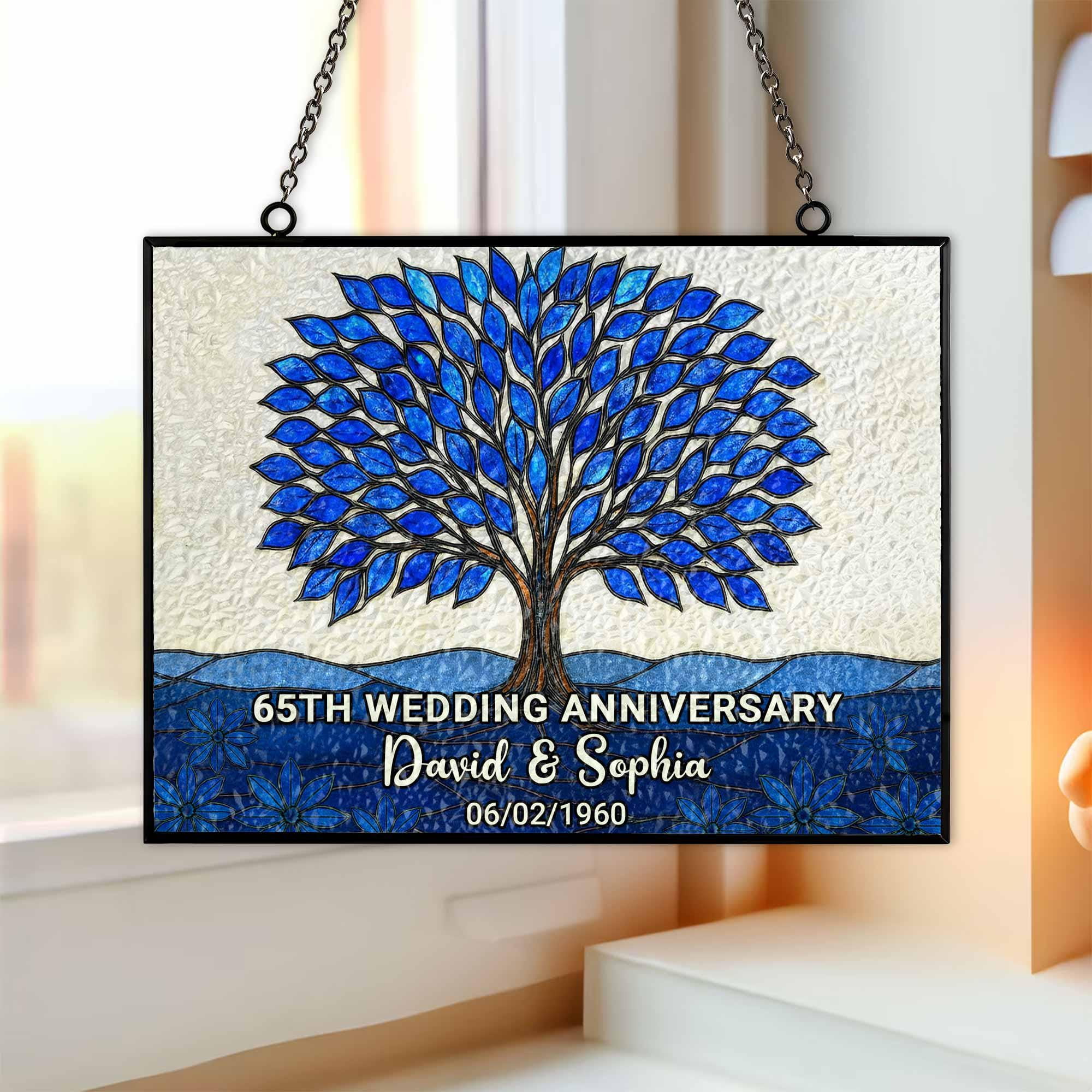 65th Anniversary Faux Stained Glass Acrylic Suncatcher, Sapphire ...