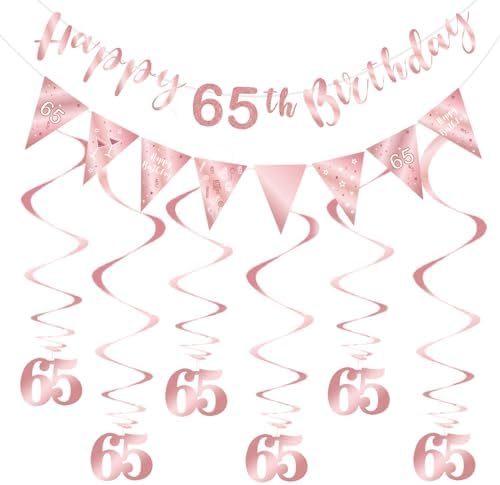 65th Birthday Decoration Kit, Happy 65th Birthday Banner Bunting Swirls ...