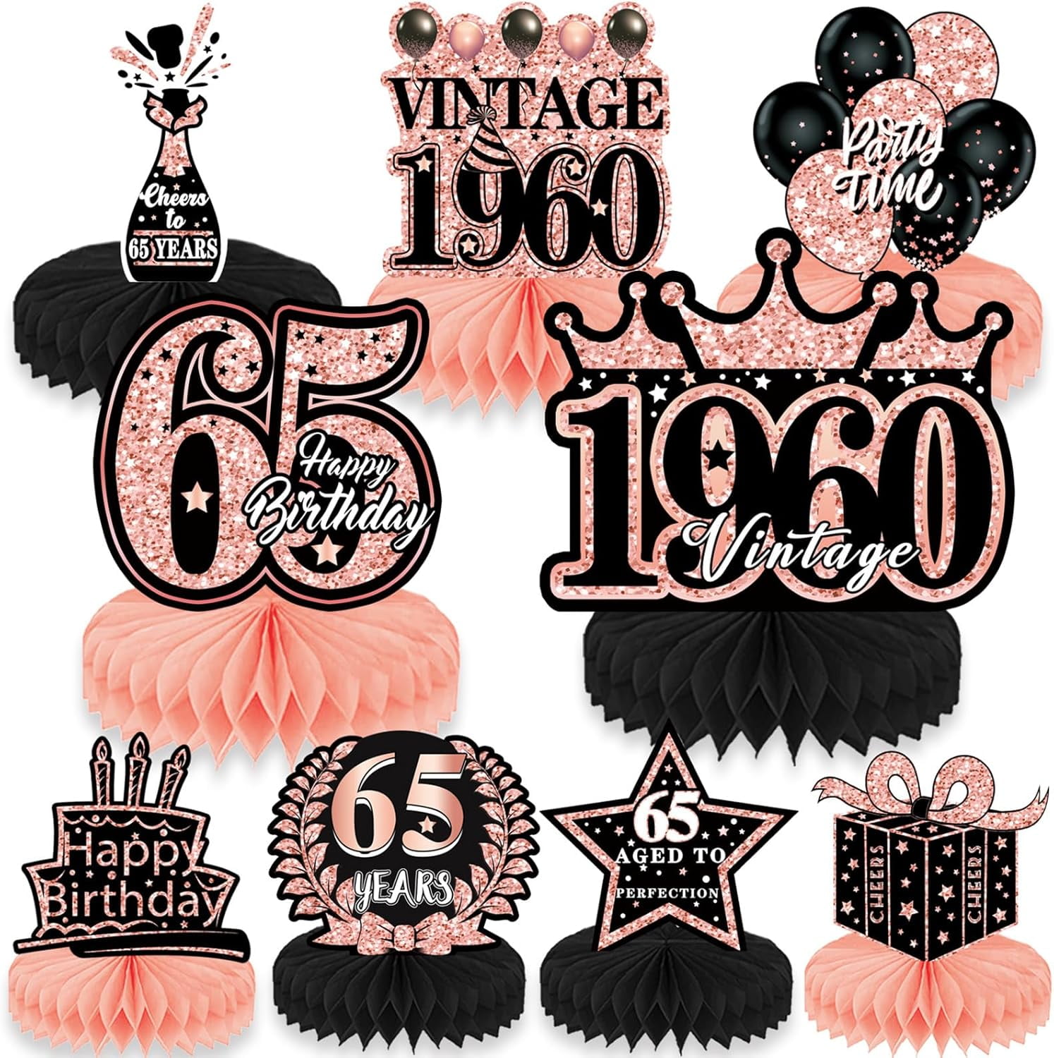 65th Birthday Decorations for Women, 9PCS Vintage Honeycomb Centerpieces Table Decorations ...