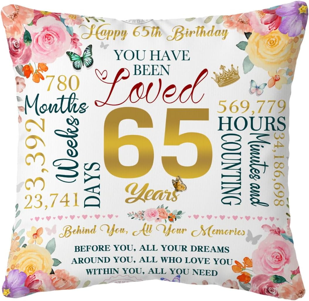 65th Birthday Pillow Covers - 18"x18", Happy 65th Decorations for Mom ...