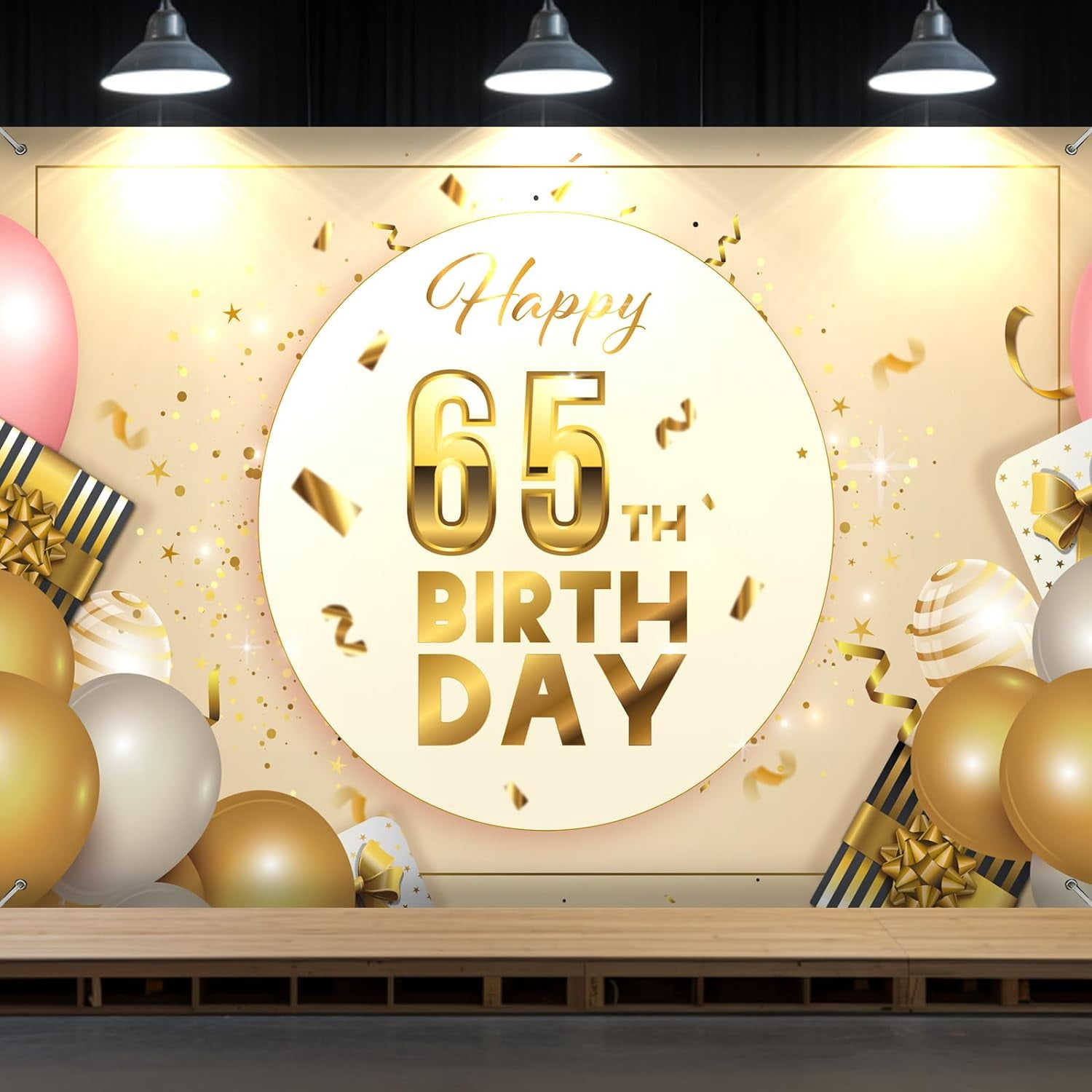 65th Happy Birthday Backdrop - Gold Happy Birthday Decorations Banner ...