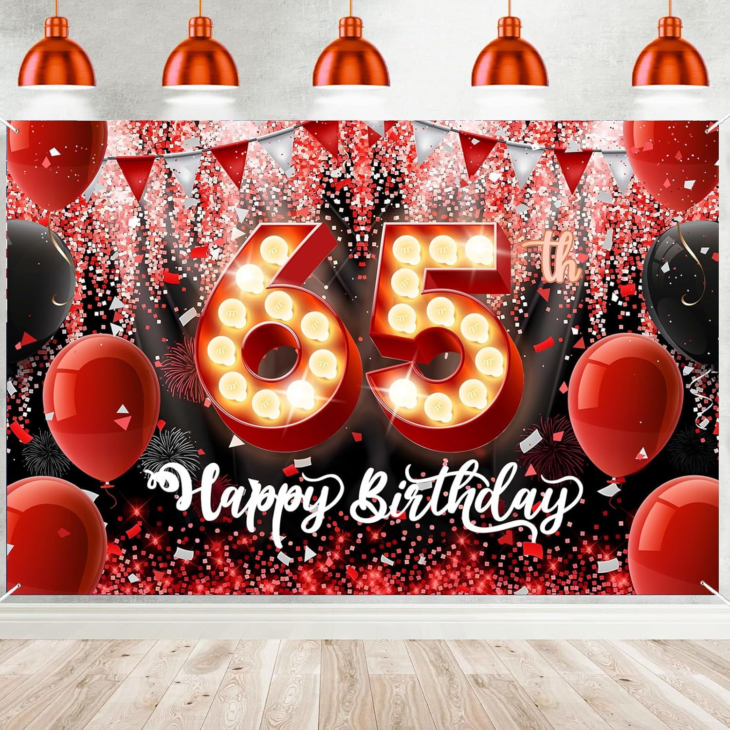 65th Happy Birthday Banner Red Sequin Balloon Banner Backdrop for Man ...