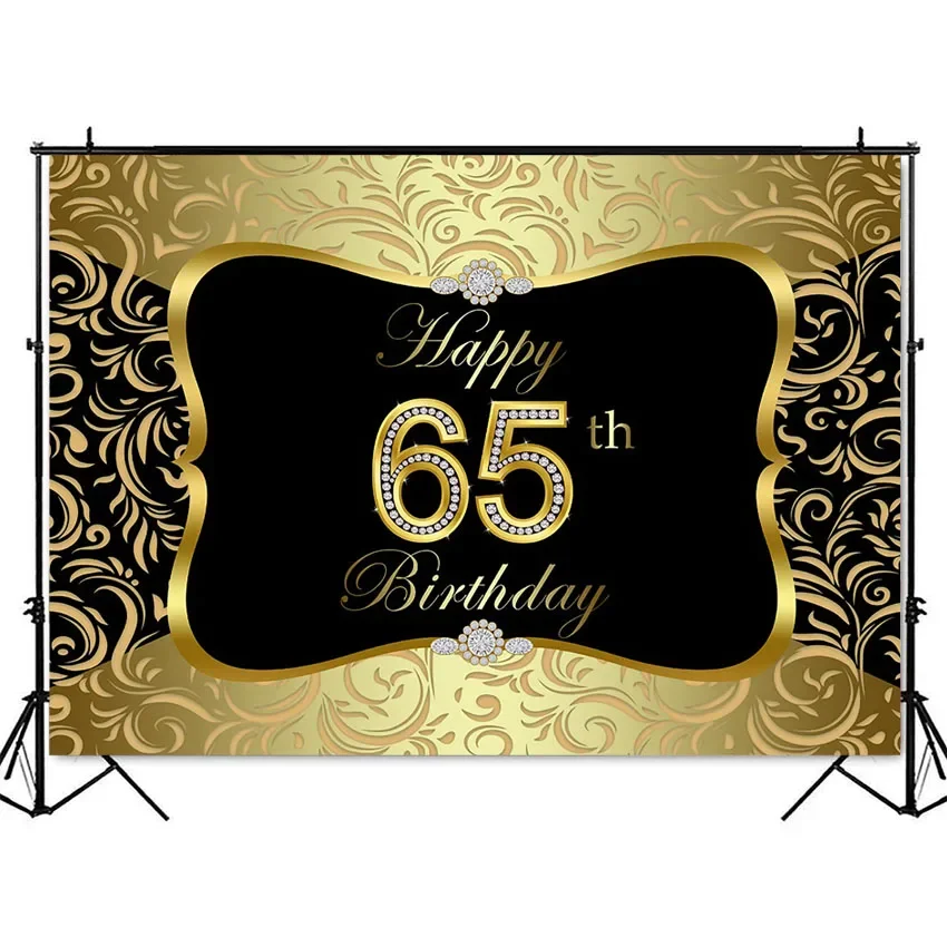 65th birthday party decoration gold black birthday party backdrop royal ...