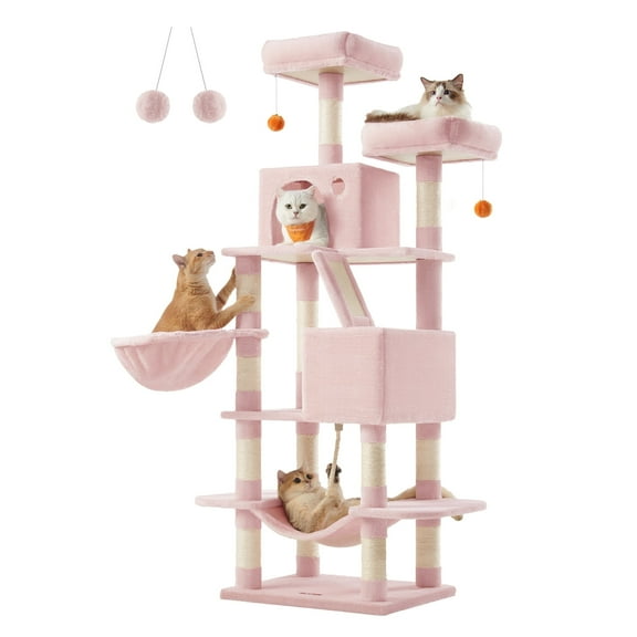 Cat Tree 66.2-Inch Cat Tower for Indoor Cats Plush Multi-Level Cat ...