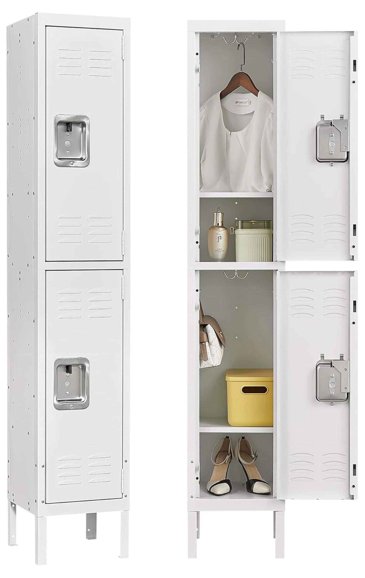 66.1" Metal Lockers for Employees White Steel Storage Locker with 2 ...
