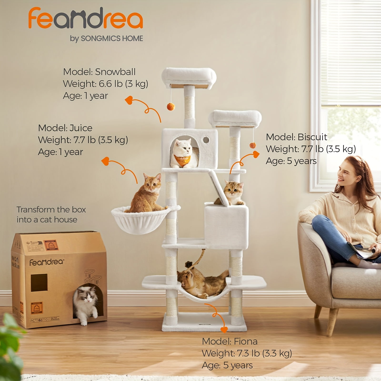 66.1" Multi-Level Cat Tree Tower | Plush & Wooden Cat Condo with ...