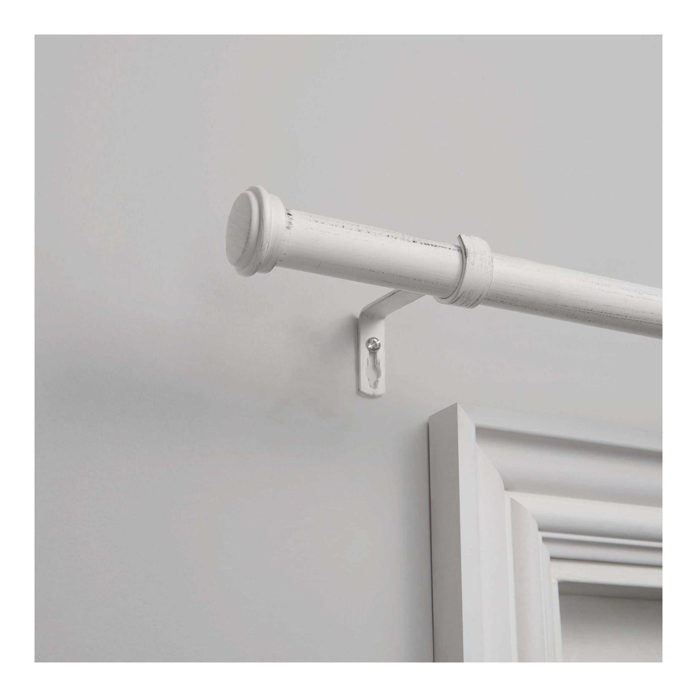 66"-120" Topper Curtain Rod - Distressed White: Iron, Flat Cap Finial ...