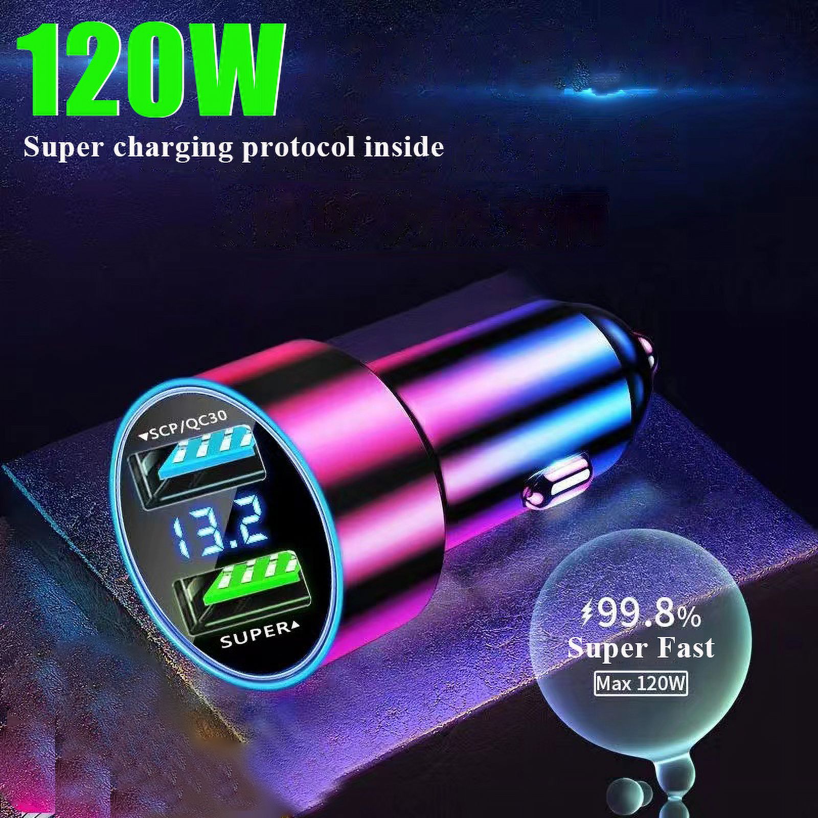 66-250W PD USB Car Charger QC3.0 Fast Charge 6IN1 Car Cigarette Lighter ...