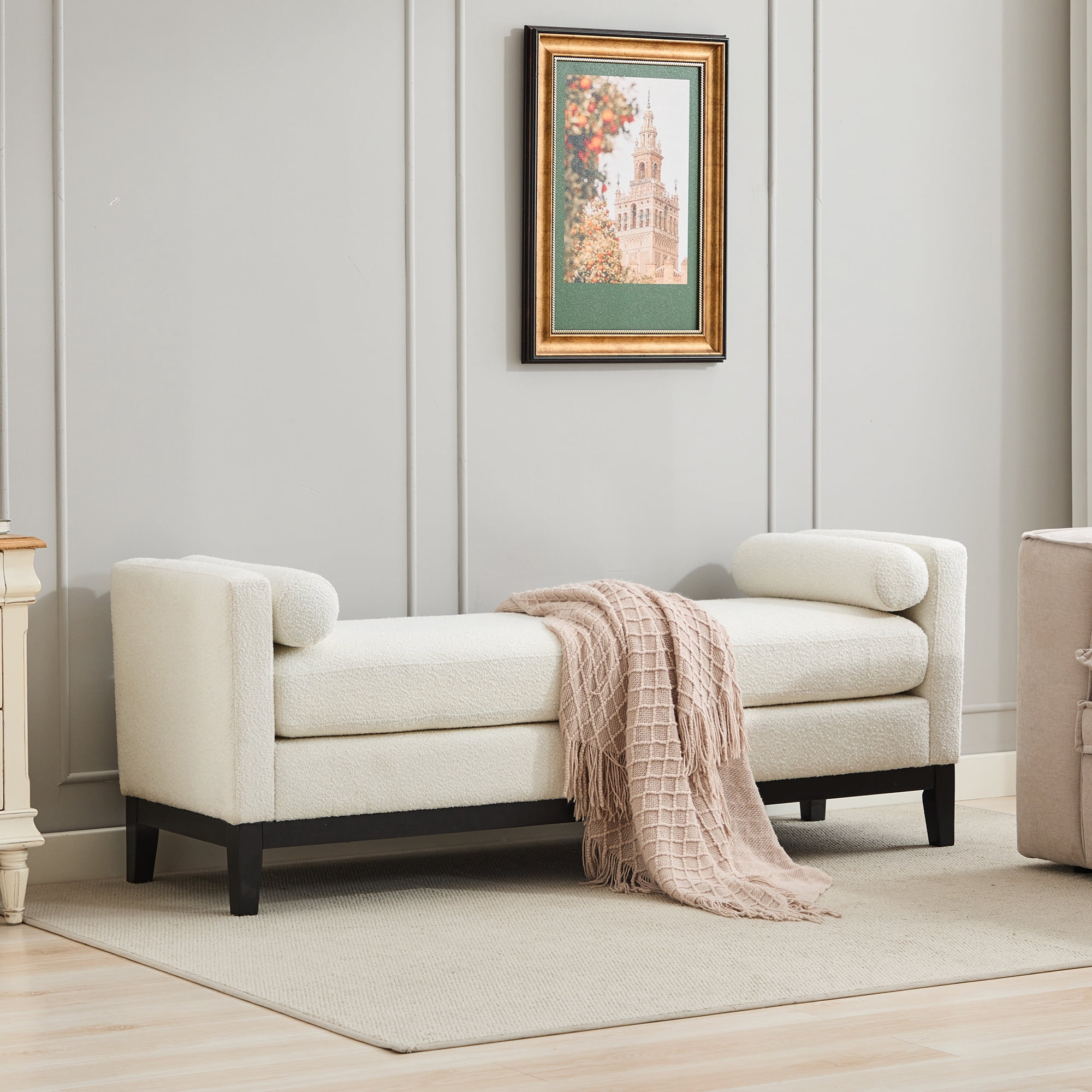 66.34" Upholstered Benches with Bolster Pillows - High Comfort Daybed ...