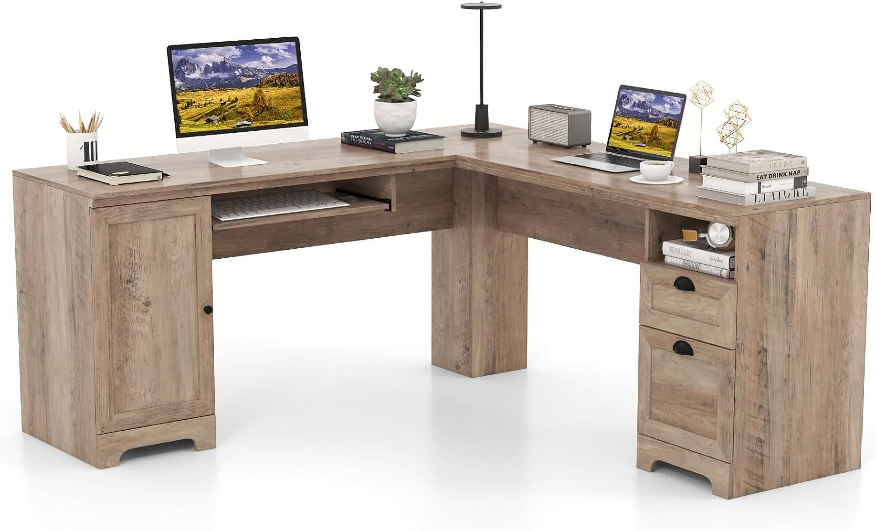 66" x 66" L-Shaped Office Desk with Keyboard Tray Spacious Corner ...