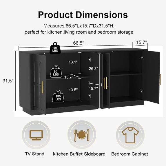 66.5 Inch Sideboard Buffet Cabinet with Storage, Modern Mid- Accent ...