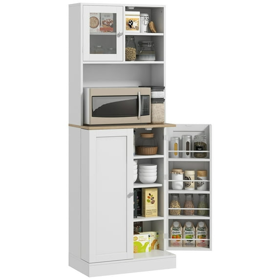 66.5" Pantry Cabinet with Microwave Stand, Freestanding Kitchen Storage ...