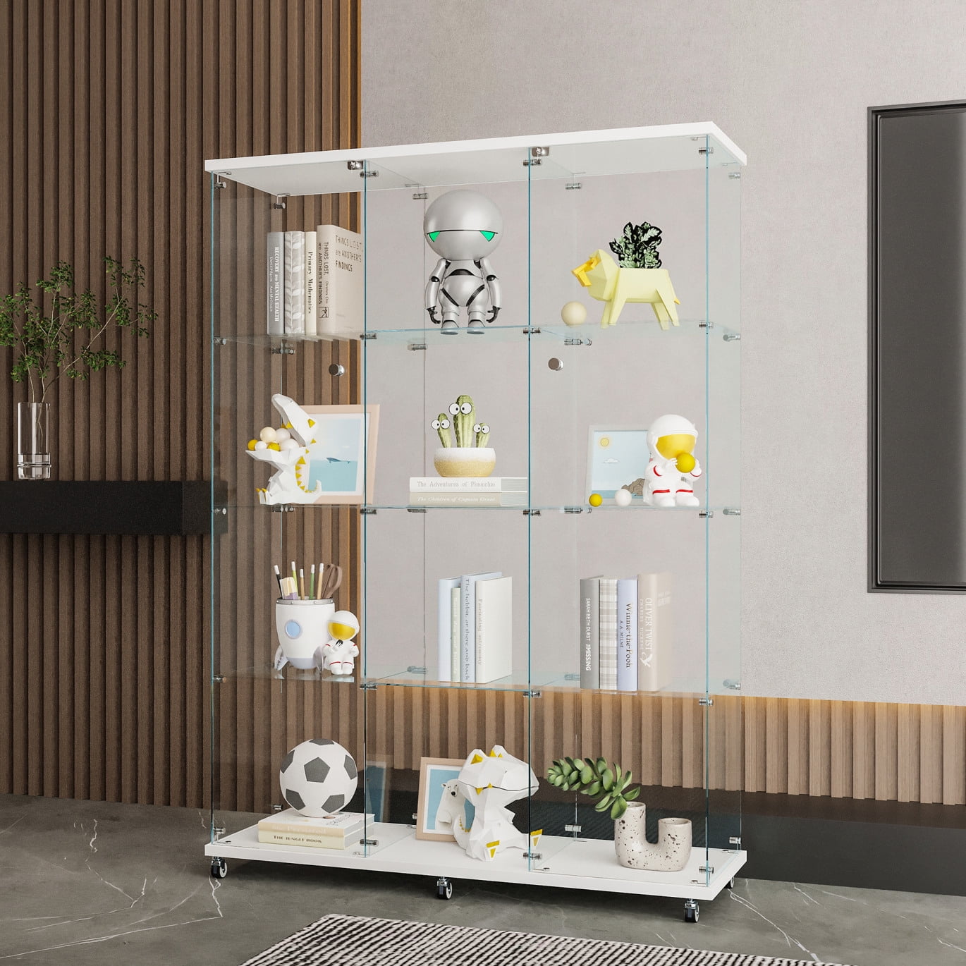 66.53" Glass Display Cabinet, Modern Curio Display Cabinet with 4 Shelves Extra Large, Floor ...
