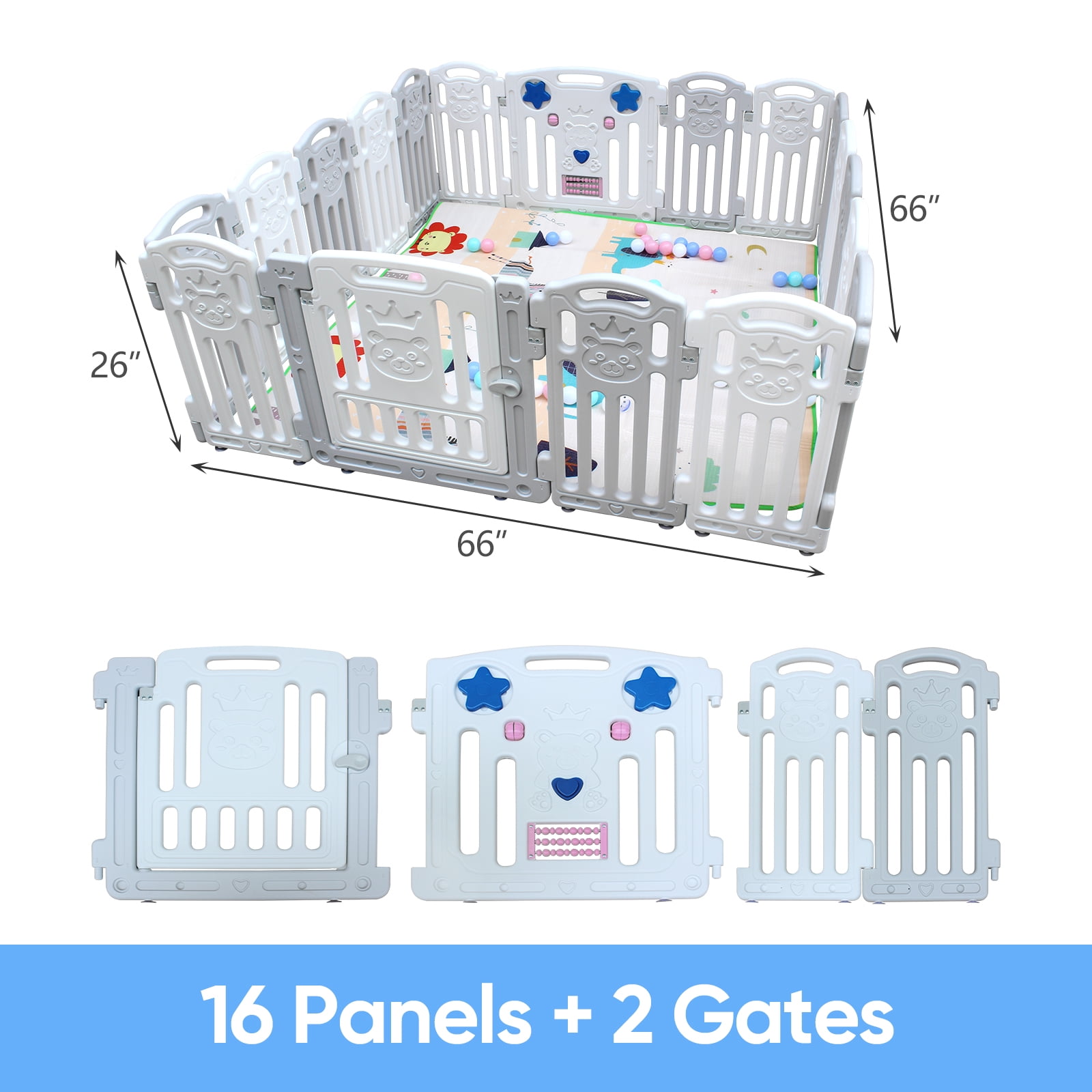66" * 66" Baby Playard Playpen Indoor Plastic Material Fence Baby Fence ...