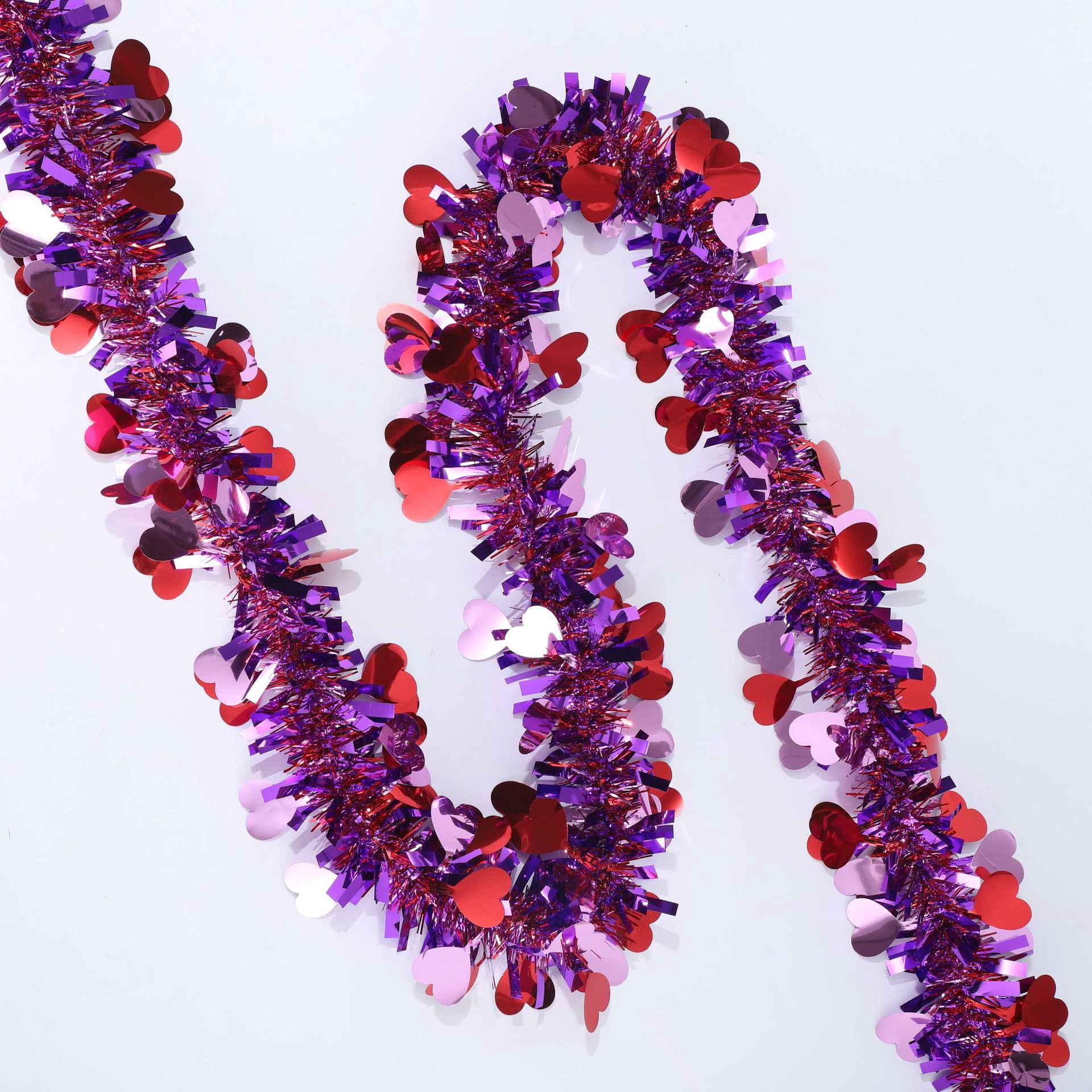 66.6FT Valentine Heart Tinsel Garland Red Purple Valentines Heart ...