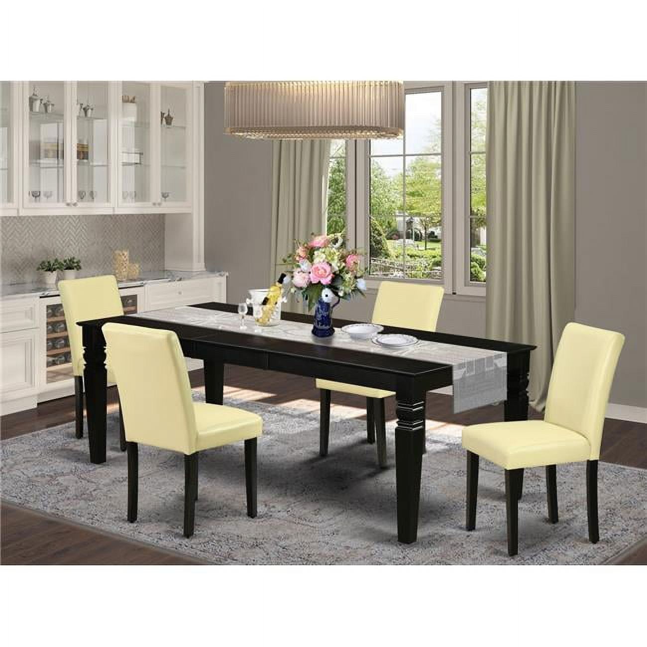 66-84 in. Logan Rectangular Table with 18 in. Leaf & Four Parson Chair ...
