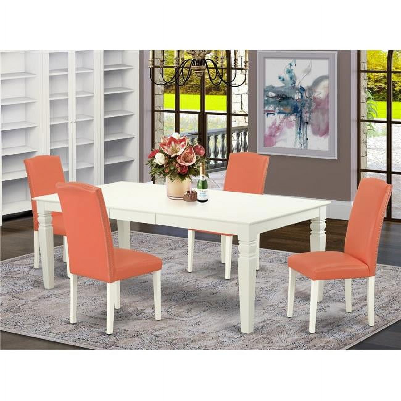 66-84 in. Logan Rectangular Table with 18 in. Leaf & Four Parson Chair ...