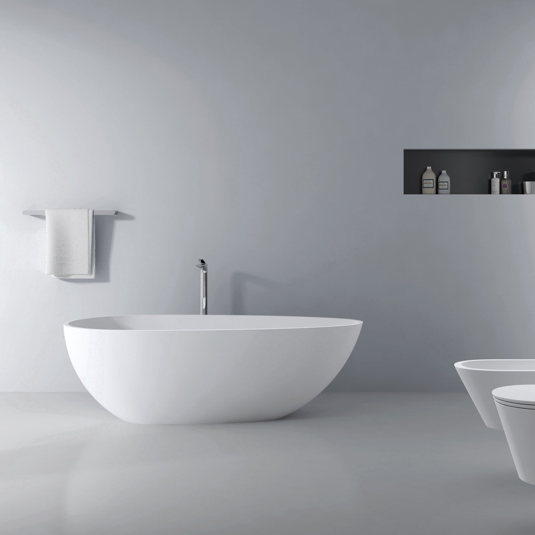 66.9 Inch Freestanding Solid Surface Soaking Bathtub with Overflow ...