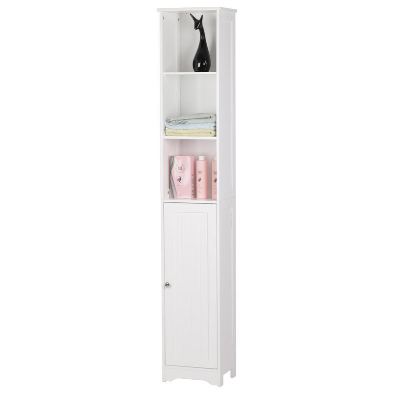 66.9" Tall Storage Cabinet with 5 Shelves - White Floor Standing Linen ...