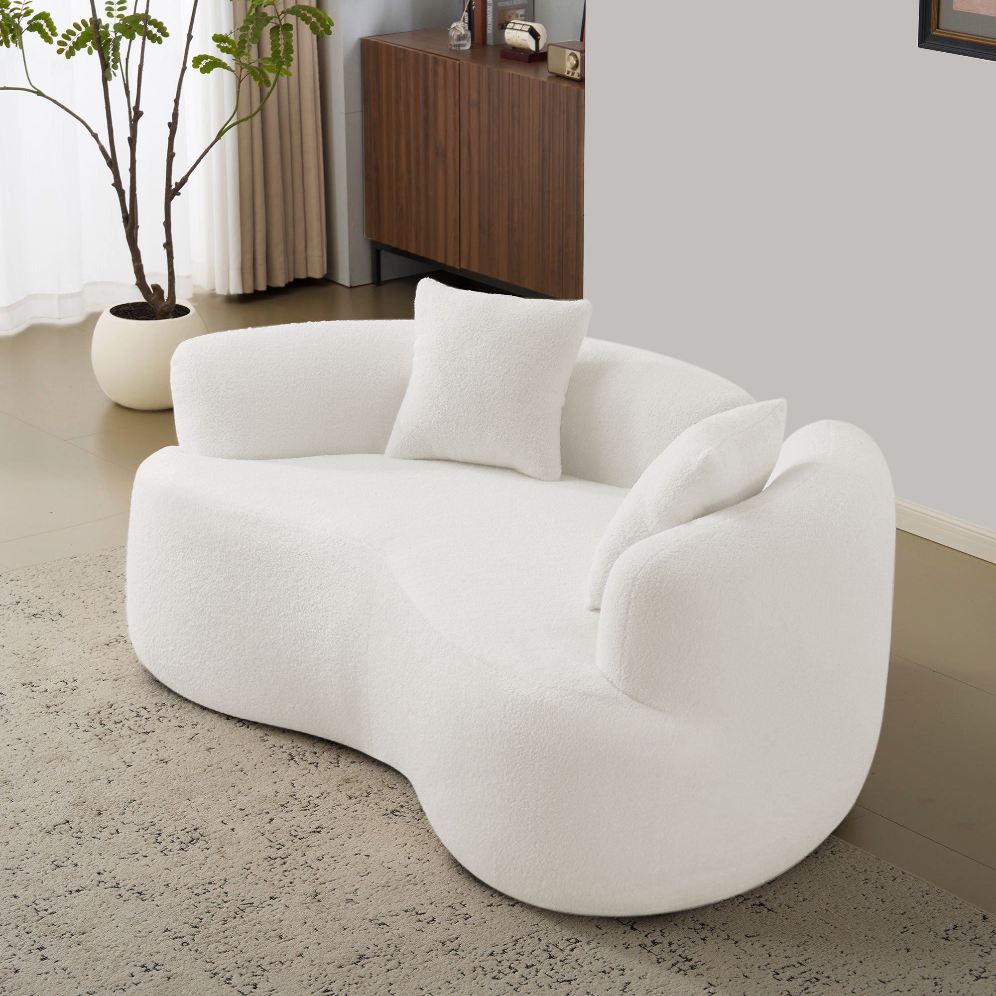 66.93 Inch Curved Loveseat White Full Compression Sponge Sofa, Teddy ...
