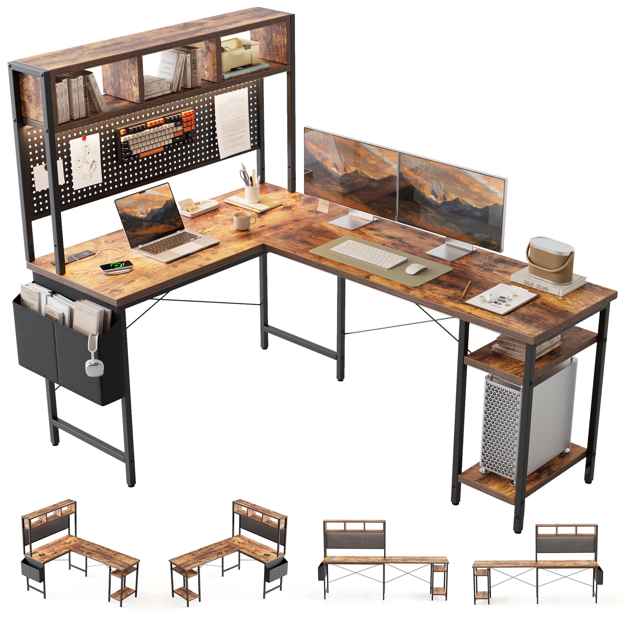 66.93 Inch Large L-Shaped Gaming Desk with Pegboard, Computer Desk with ...