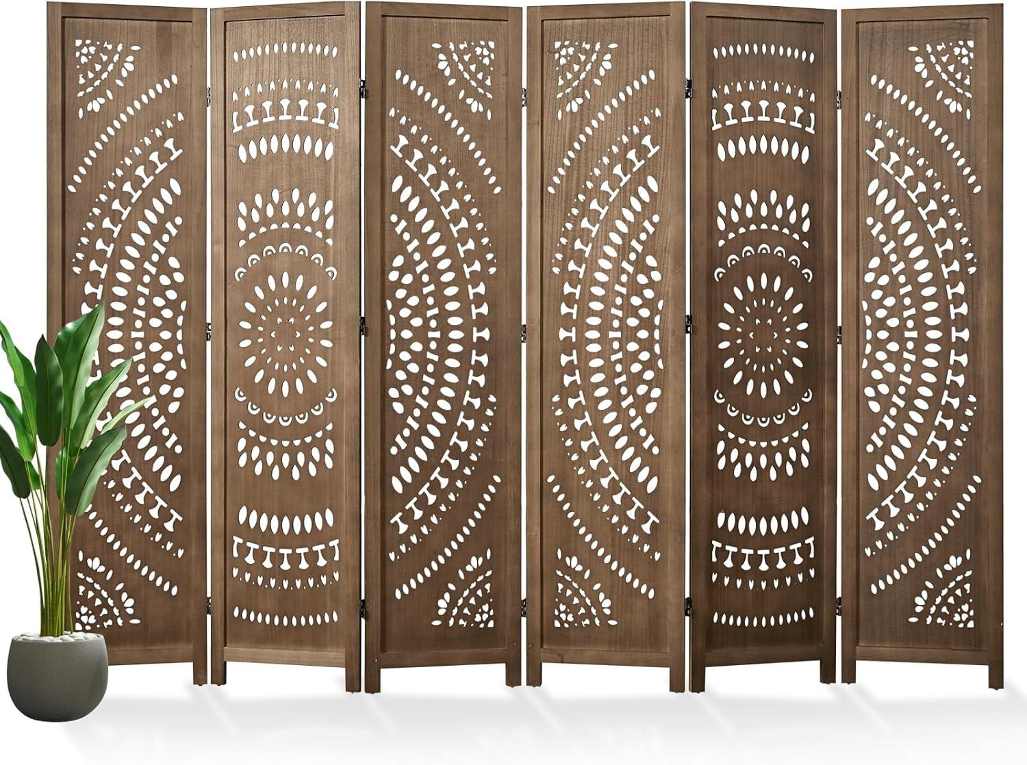 66.9Inch Folding Room Divider, 3 Panels Wood Carved Privacy Screens ...