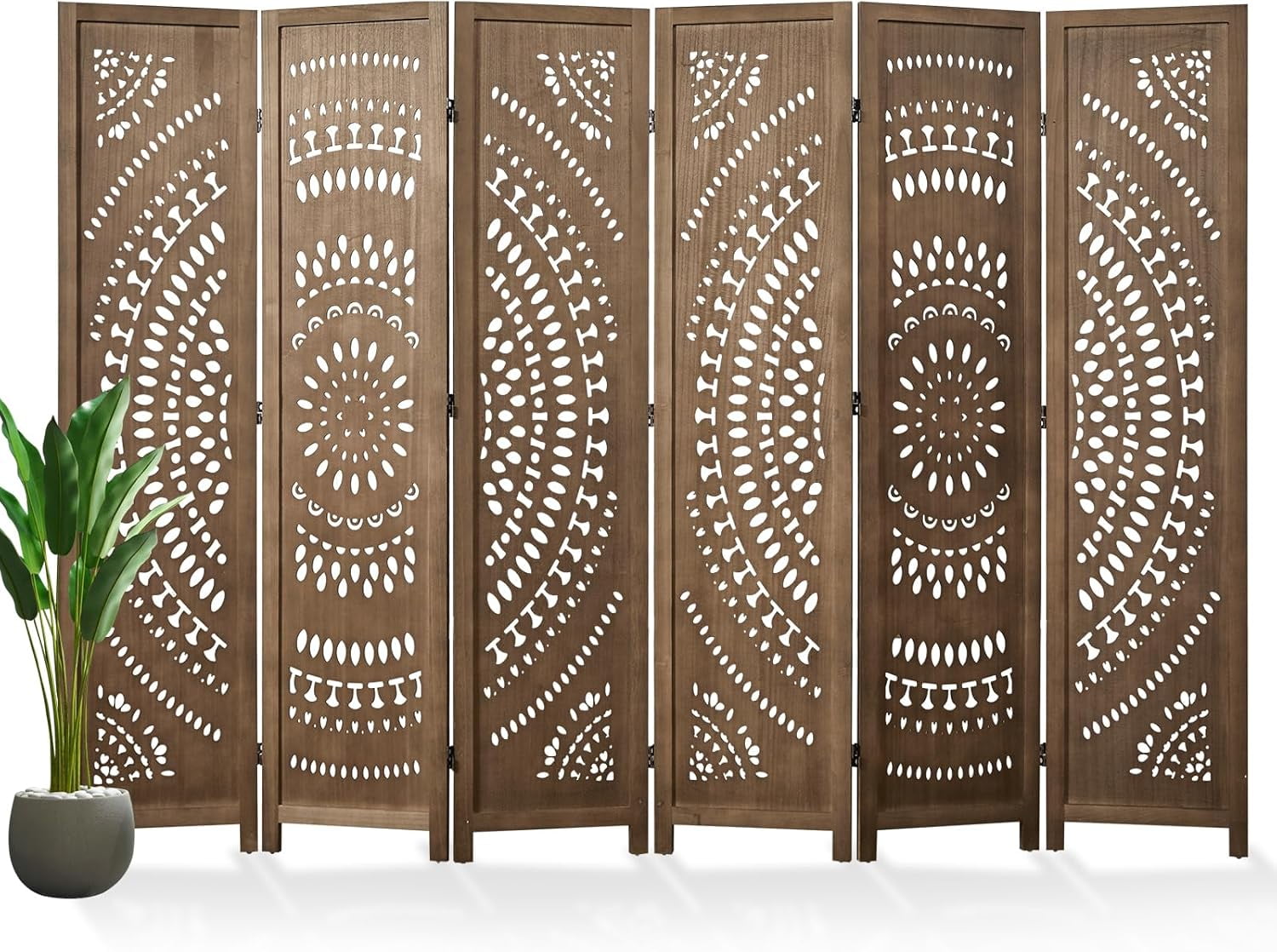 66.9Inch Folding Room Divider, 6 Panels Wood Carved Privacy Screens ...