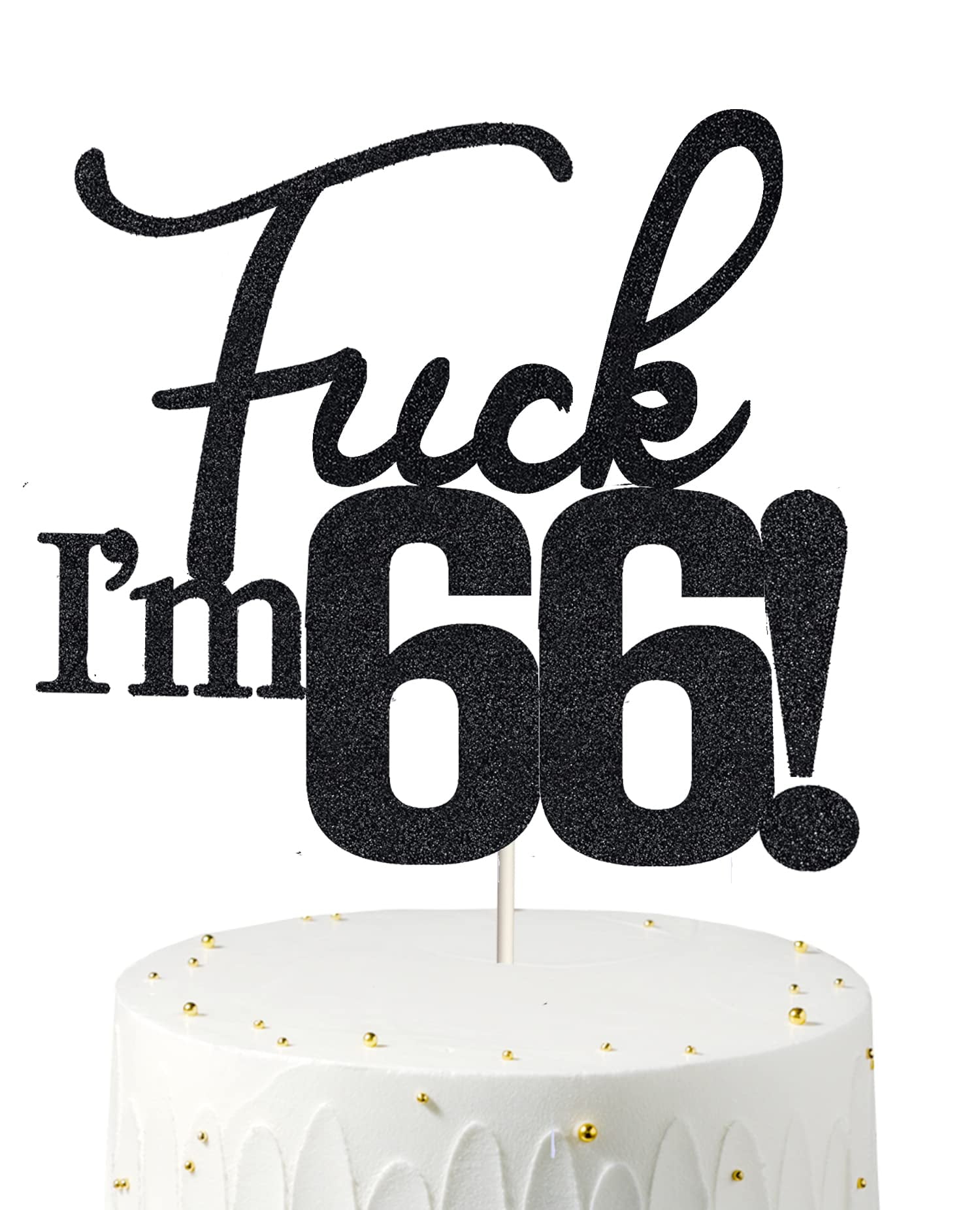 66 Cake Toppers, 66 Birthday Cake Toppers-Black Glitter, Funny 66th ...