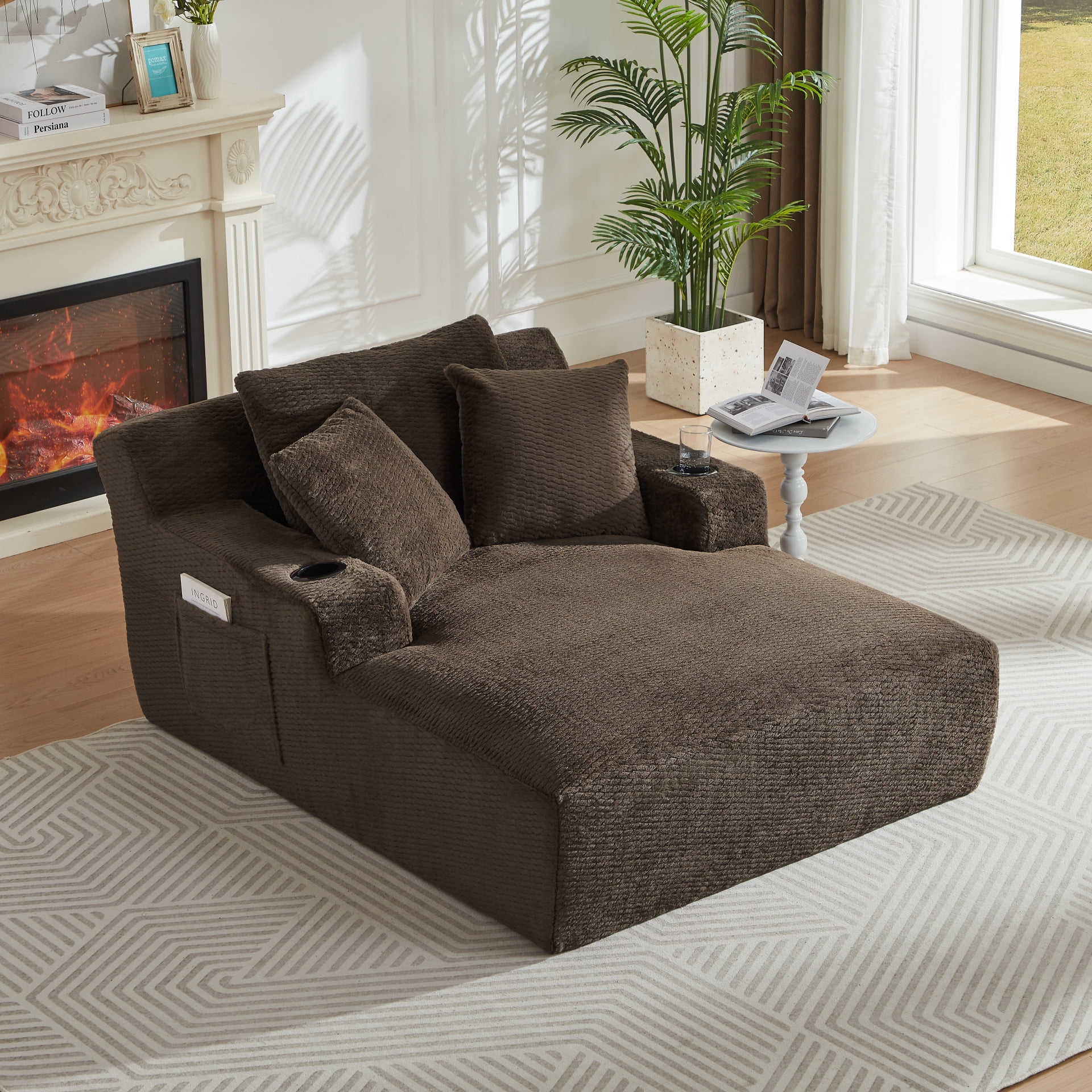 66" Chaise Lounge Chair Indoor, Oversized Sleeper Sofa Bed with Cup ...