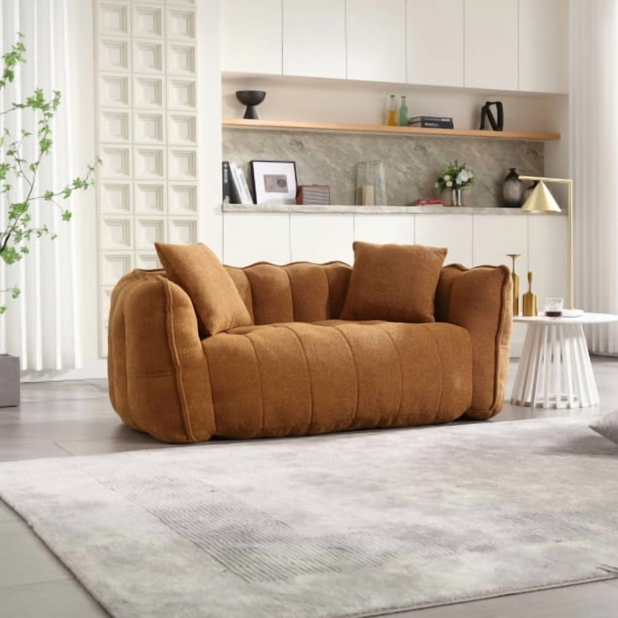 66" Chenille Upholstered Mid-Century Modern Sofa, Mid-Century Modern ...