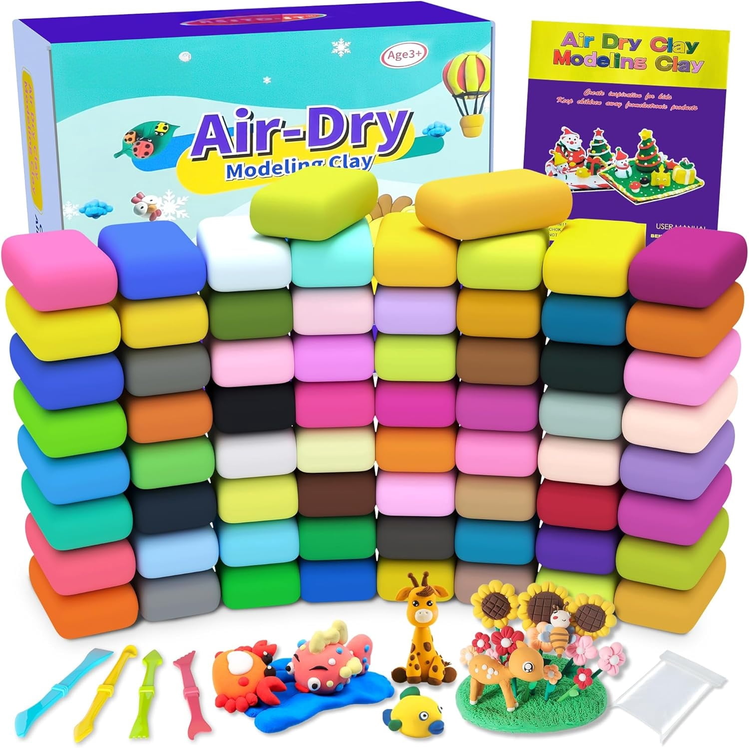 66 Colors Air Dry Clay Kit for , Soft Lightweight Modeling Clay with 4 ...