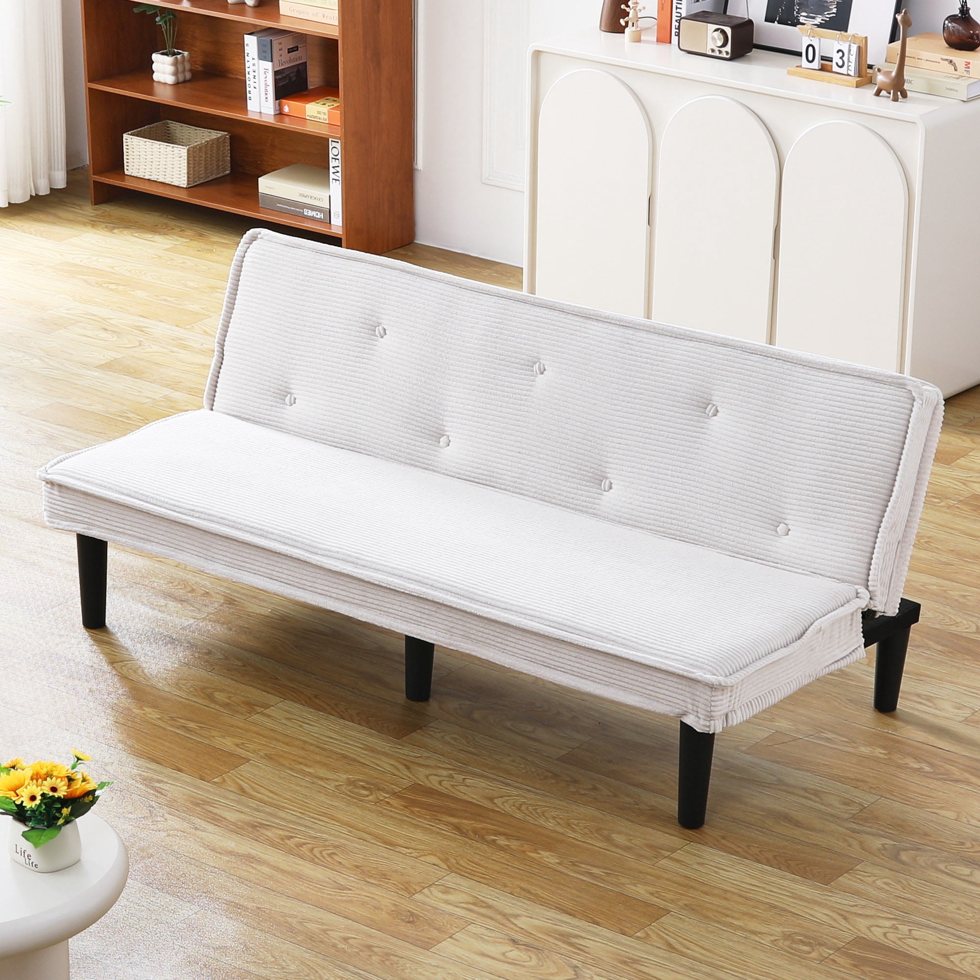66" Convertible Corduroy Sofa Bed, 2-in-1 Foldable Sleeper Couch for ...