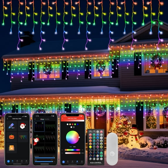 66 FT 598 LED Smart Icicle Lights Christmas Color Changing Multicolor ...