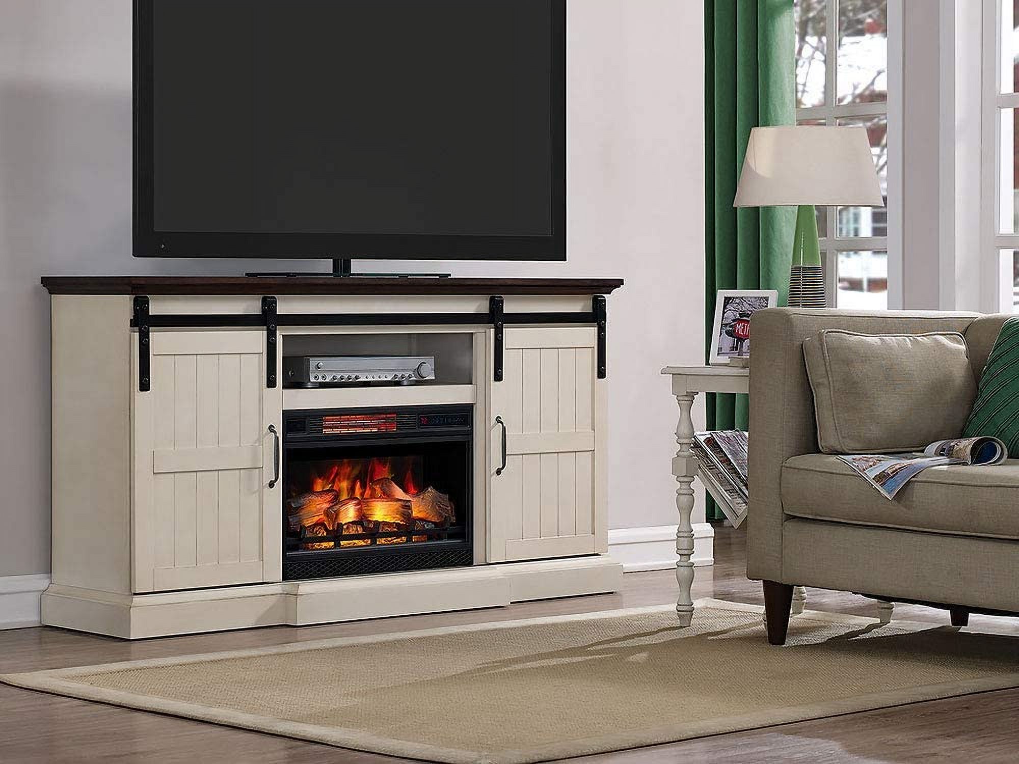 66" Farmhouse Fireplace TV Stand with 26" Electric Firebox - Weathered ...