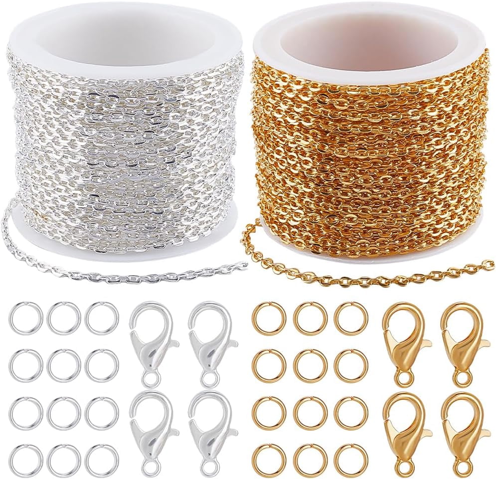 66 Feet/20M 3 x 2mm Silver Cable Chain Bulk Chain Making Kit Jewelry ...