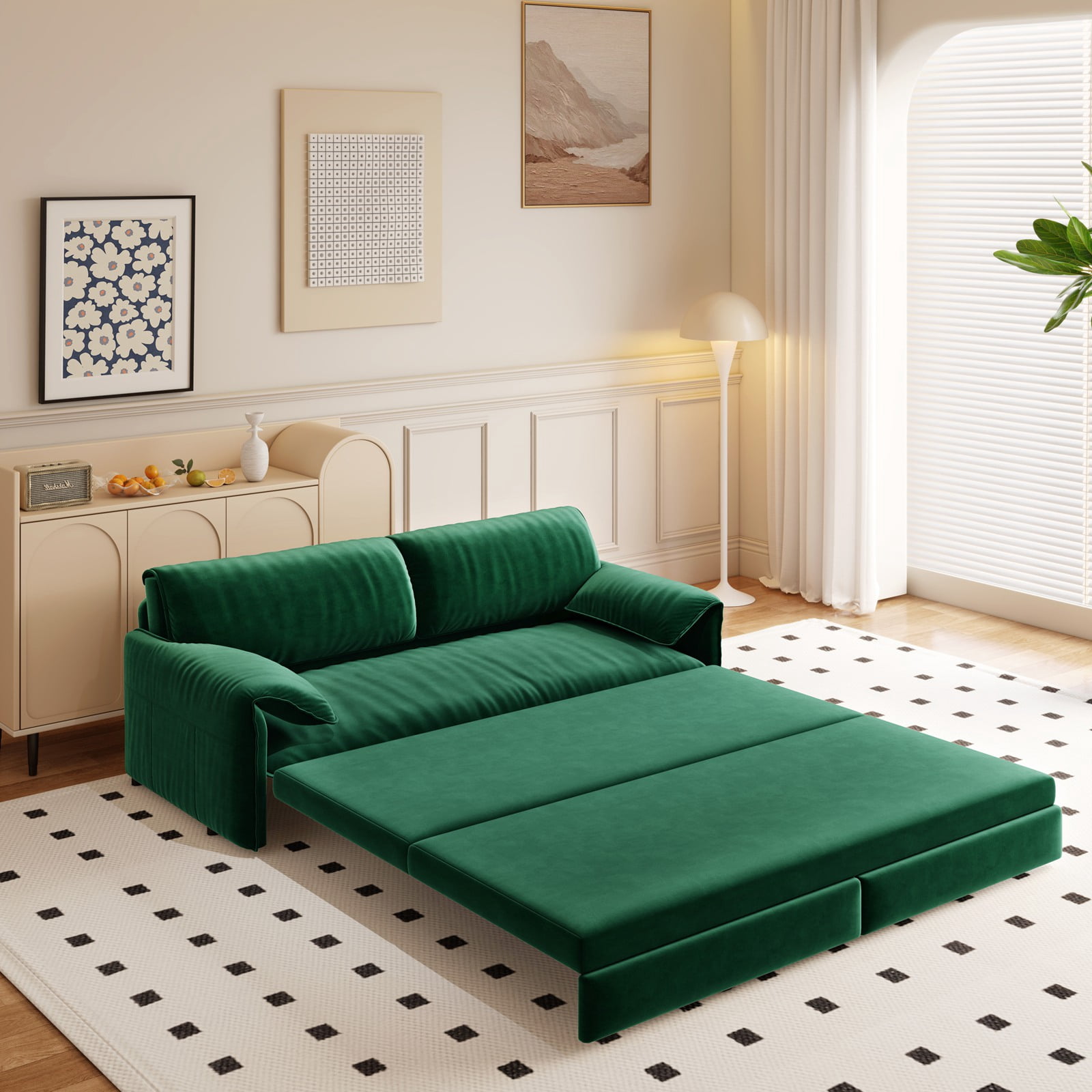 66" Futon Sofa Bed Queen Size, Pull Out Bed, 3-in-1 Convertible Sleeper ...