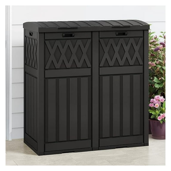 66 Gallon Double-Bin Outdoor Trash Can, Waterproof Resin Garbage Can ...