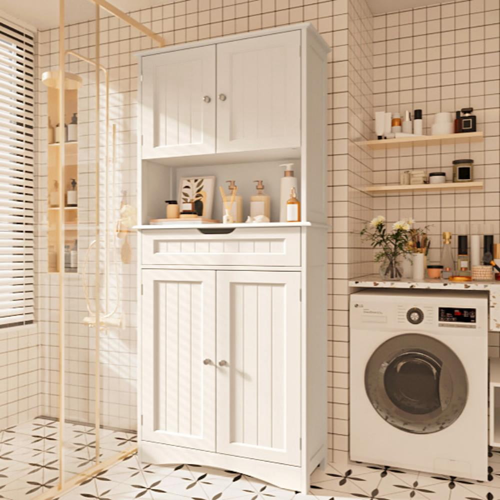 66"H Bathroom Cabinet Storage, Noelse Freestanding Linen Cabinet with ...
