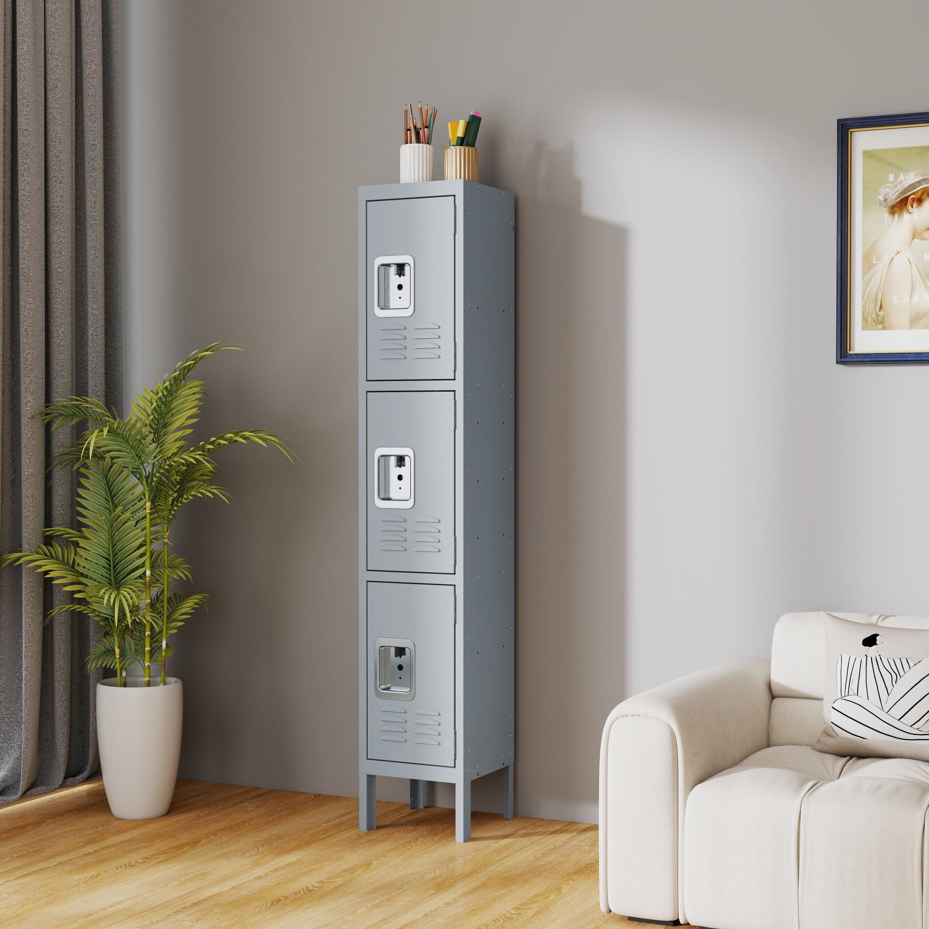 66"H Metal Lockers with 3 Door Storage Locker, Locker Storage Cabinet ...