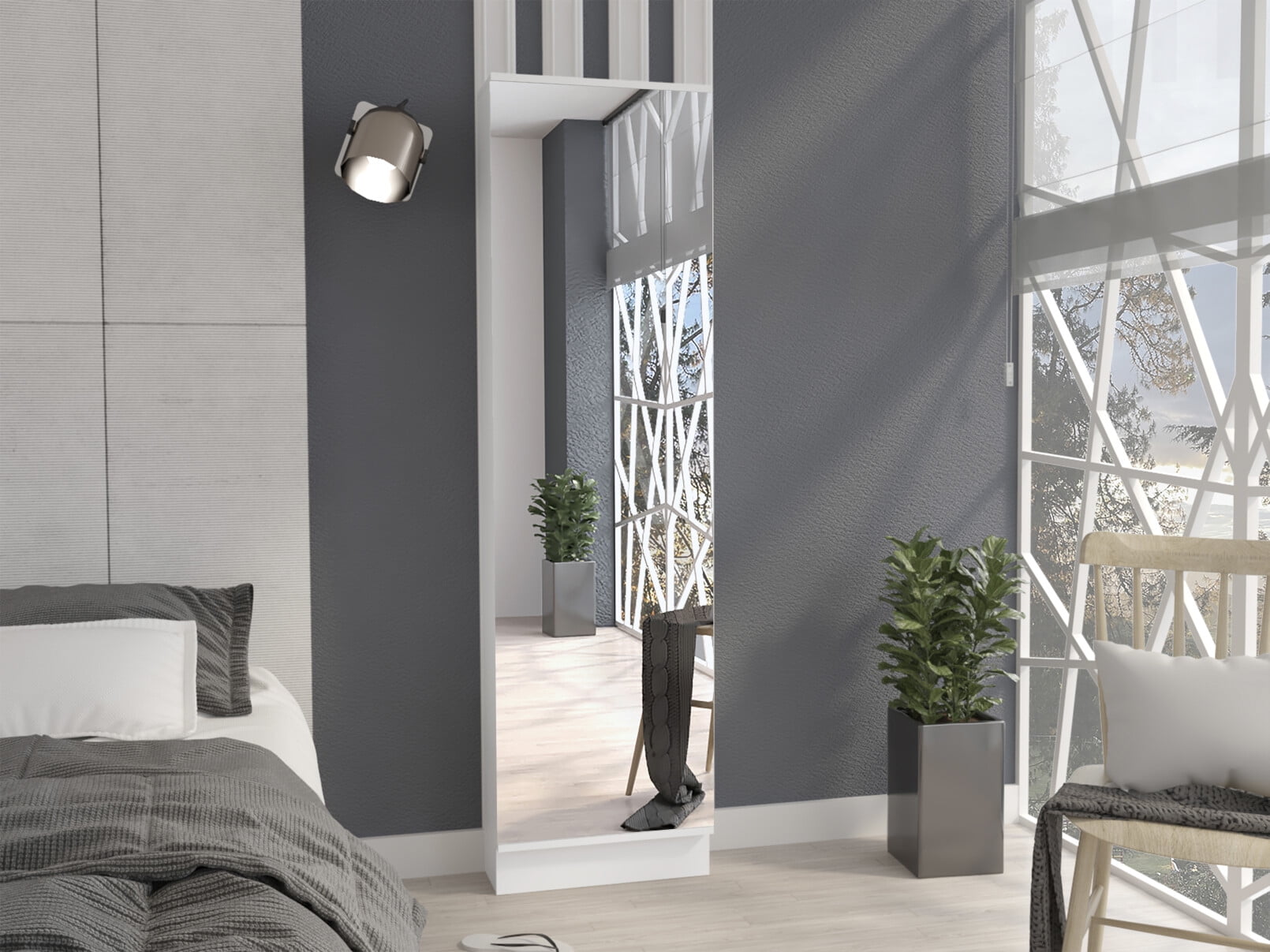 66" H Wall Mounted Shoe Rack with Mirrow Door, 5 Internal Storage ...