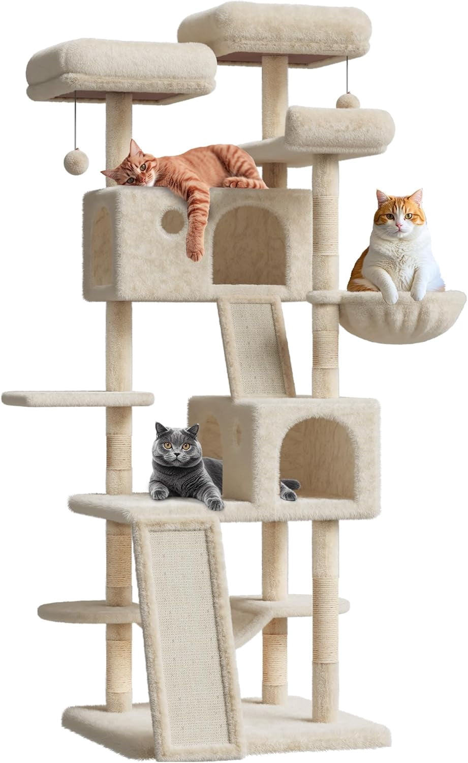66" Heavy-Duty Multi-Level Cat Tree for Large Indoor Cats (20 Lbs+), w ...