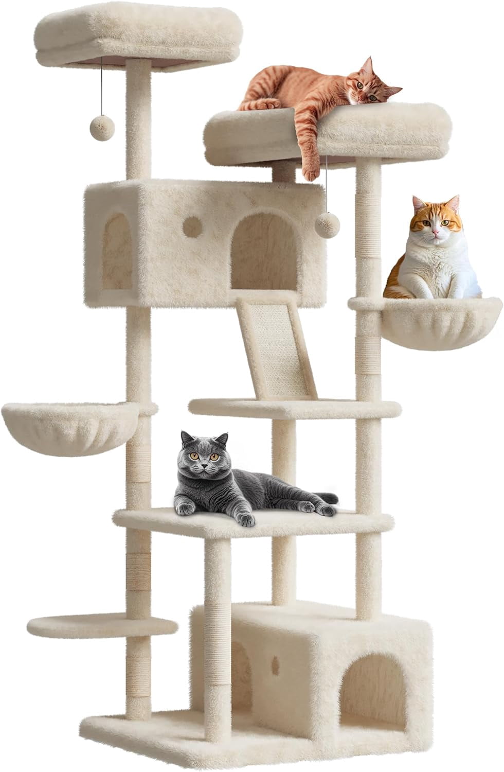 66" Heavy-Duty Multi-Level Cat Tree for Large Indoor Cats (20 Lbs+), w ...