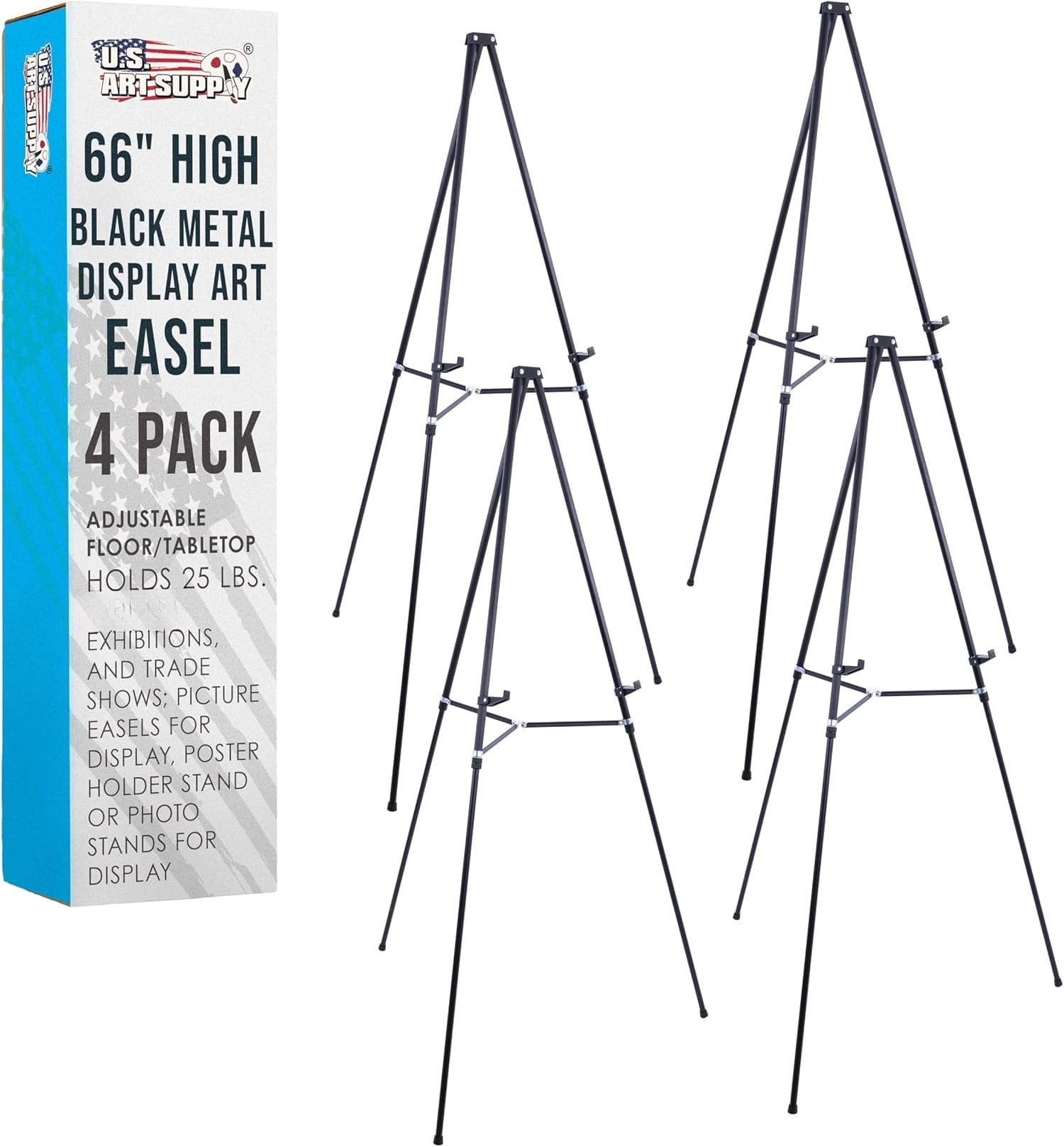 66" High Black Display Easel (4 ) - Large Adjustable Height Portable ...
