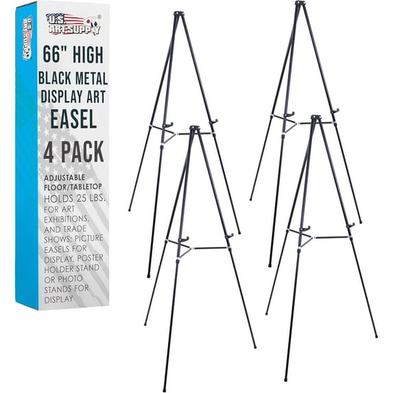 66" High Black Metal Display Art Easel (4 Pack) - Lar Adjustable Height ...
