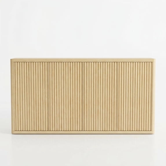 66 Inch Fluted Wood Sideboard, Modern Coffee Bar Buffet Table with ...