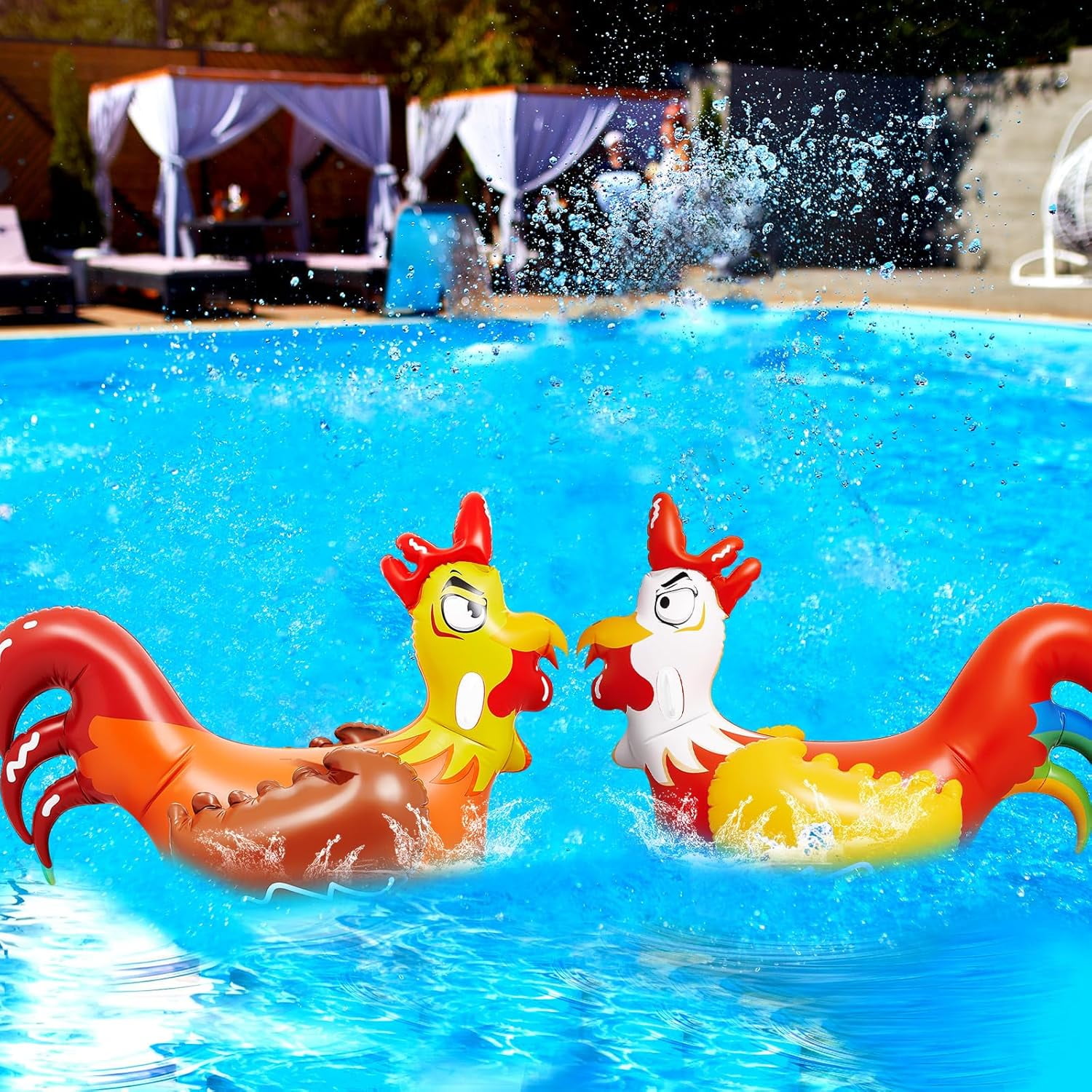 66 Inch Giant Chicken Fight Inflatable Pool Float Game Set Funny ...
