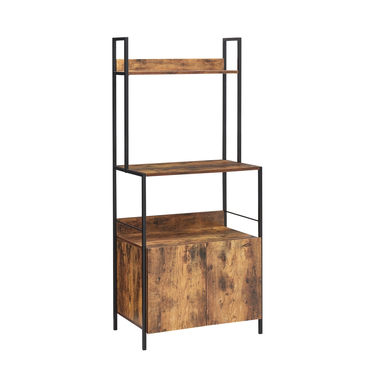66" 3 Tier Kitchen Baker Rack with Storage Cabinet Brown & Black Metal ...