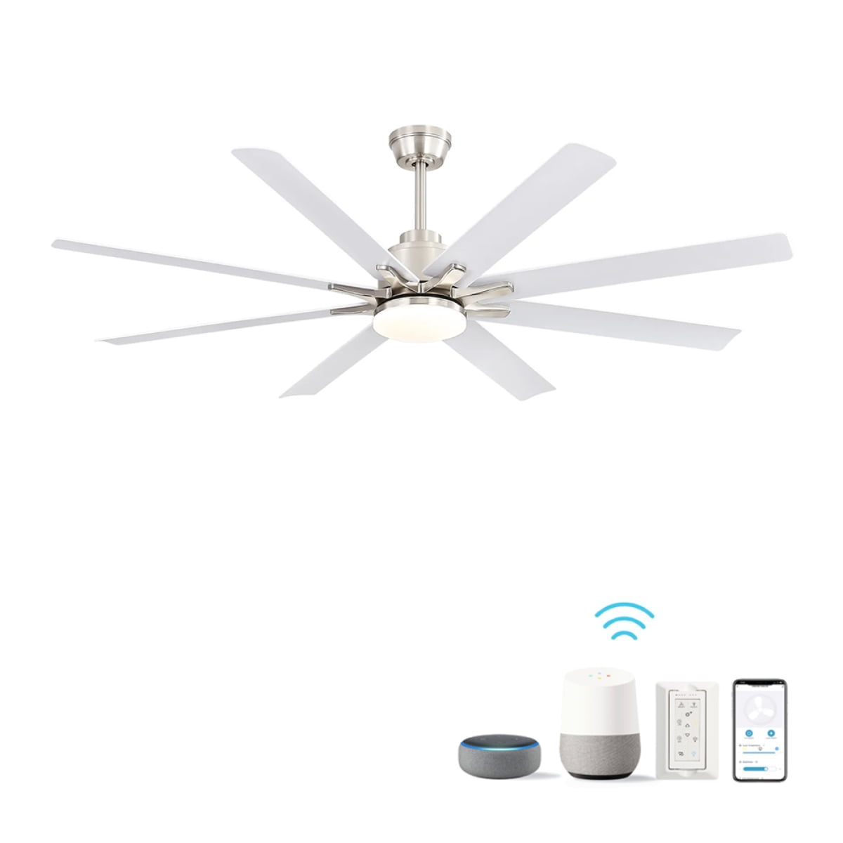 66 Inch Modern Ceiling Fan With Dimmable Led Light 8 ABS Blades Remote ...