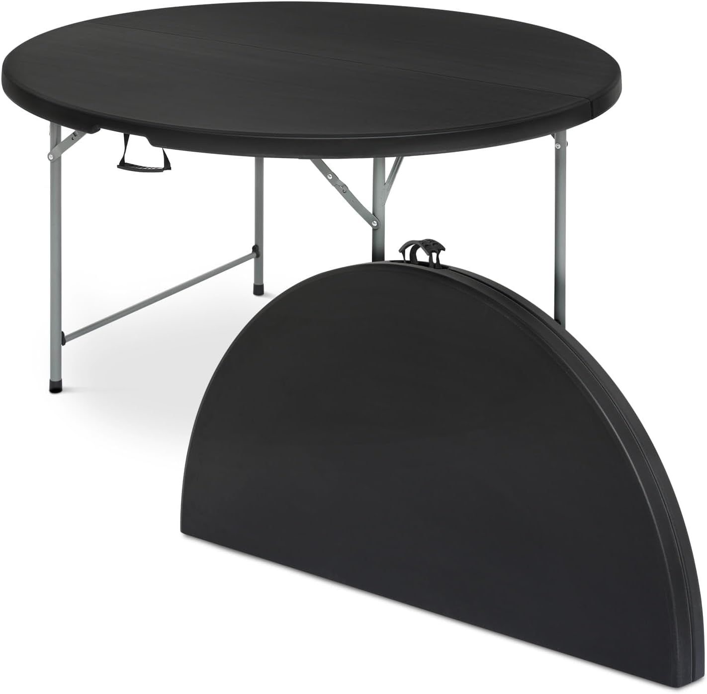 66 Inch Round Folding Table with Carry Handle, Portable Heavy Duty ...