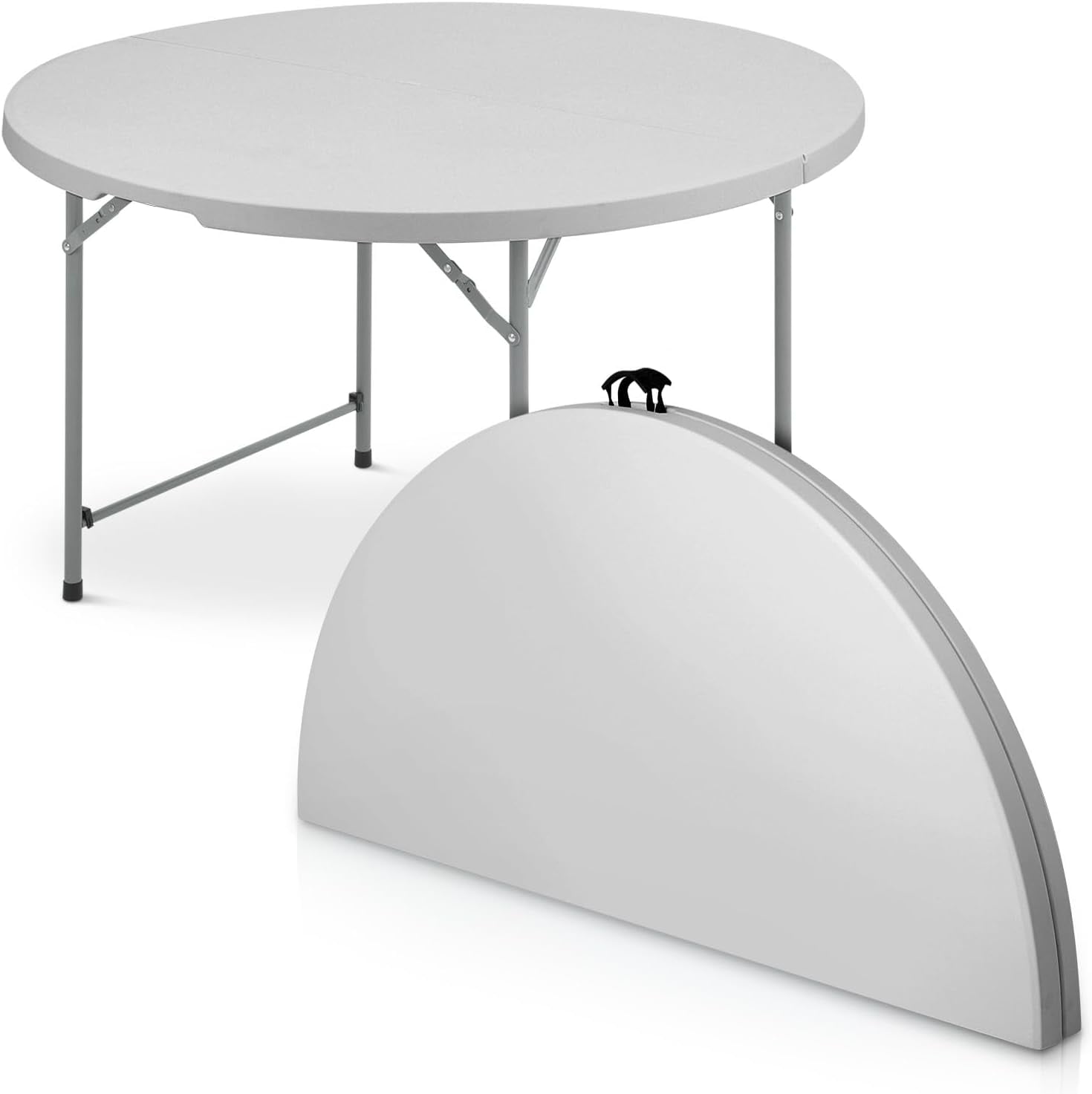 66 Inch Round Folding Table with Carry Handle, Portable Heavy Duty ...